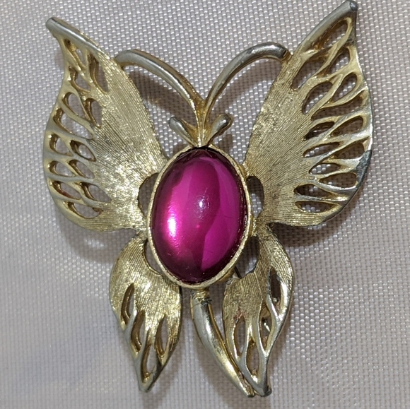 Vintage | Jewelry | Vintage Gold Pink Jelly Belly Butterfly Brooch ...